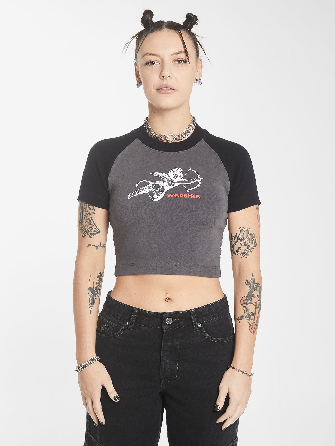 Cherub Raglan Micro Tee - Worn Black | Worship Supplies