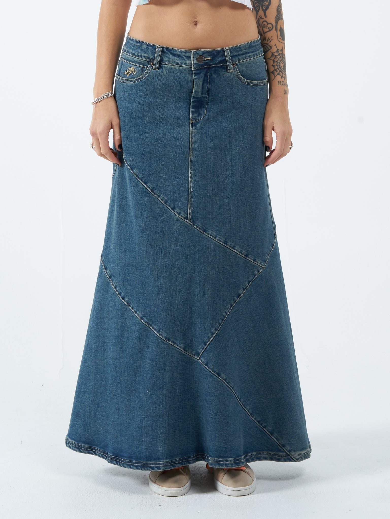 Crossroads Denim Maxi Skirt - Dirty Mid Blue | Worship Supplies