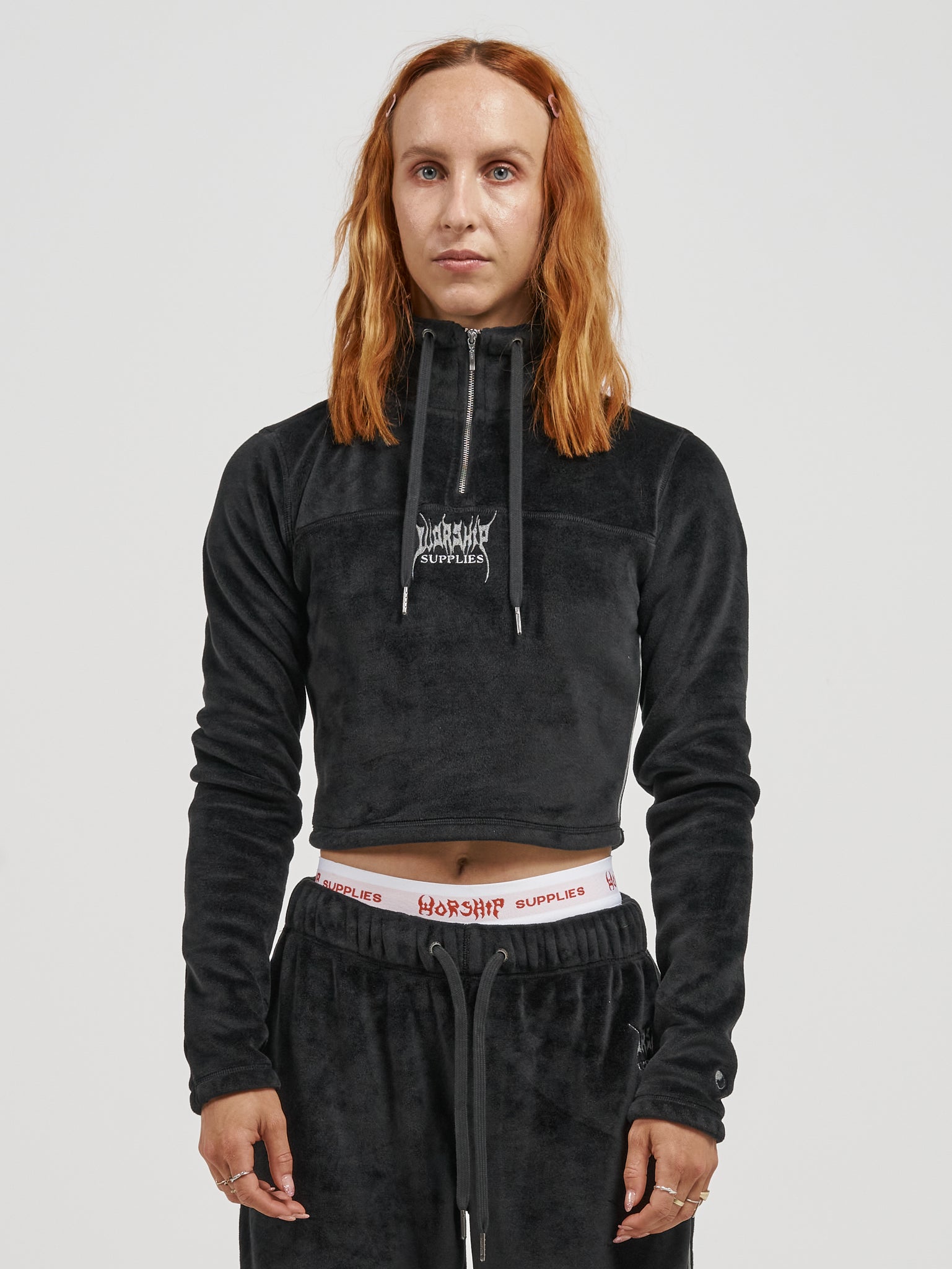 Kitty Kitty Velour 1-4 Zip Pullover - Black | Worship Supplies